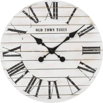 Wall-Art Lautlose Vintage Wanduhr Farmhouse Uhr langlebiges Uhrwerk ohne Ticken Shabby Chic Holzbretter 45cm große Wanduhren (Ø 45cm Weiß Used Look)