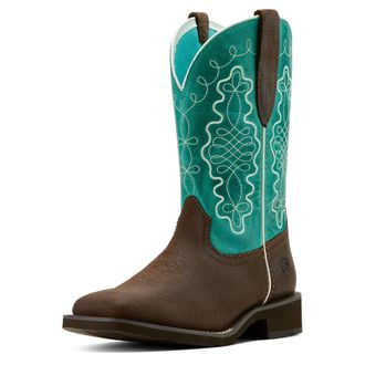 Ariat Womens Callie Western Boots in Worn Hickory Distressed Turquoise, B Medium Width, Size 41.5, by Ariat