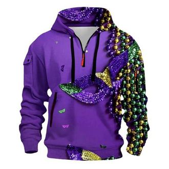 Generic Costume de carnaval - Sweat &agrave; capuche pour homme - Avec fermeture &eacute;clair 1/4 - Sweatshirt - V&ecirc;tement de f&ecirc;te - Confortable - Manches longues - Avec po