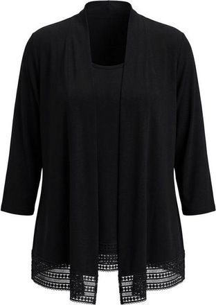Ulla Popken T-Shirt 2-in-1-Shirt H&auml;kel-Bord&uuml;ren A-Linie Rundhals