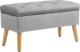 HOMCOM Banc de rangement - HOMCOM - avec couvercle, tissu effet velours, pieds en bois - charge jusqu&agrave; 120 kg - 80 x 35 x 42 cm - gris