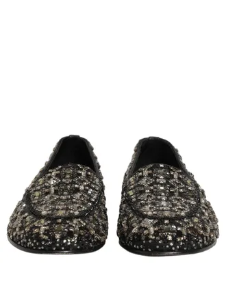 Dolce & Gabbana Mens Black Crystal Embellished Dress Loafers Shoes Leather