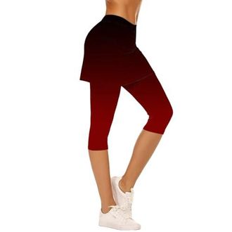 Generic Pantalon de yoga 3/4 pour femme - Taille haute avec jupe - Legging de sport - Pantalon de sport - Pantalon de sport - Pantalon de tennis - Stretch l&eacute;g