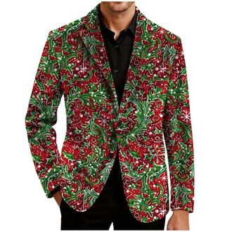 Generic Blazer de Noël pour homme en velours côtelé - Design de Noël - Élégant - Coupe ajustée - Col cranté - Imprimé festif de Noël - Tenue daffaires pour le