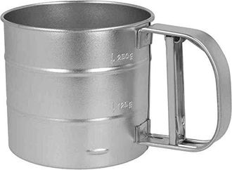 Metaltex Mehlschüttelsieb 10 cm mit Einhand-Mechanismus / Weißblech / Mehlsieb / Puderzuckersieb