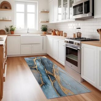 Generic Tapis de Passage Moderne Luxueux en Marbre Incurv&eacute; 60 x 120 cm Antid&eacute;rapant et Lavable Interieur Rug, Gris-Vert Tapis de Couloir pour Entree Couloir S