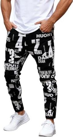 Generic Jean Homme Jean Homme Regular Jeans Homme Confortable Classique Pantalon en Jean Automne Imprim&eacute; Lettres Slim Ext&eacute;rieur D&eacute;contract&eacute; - Streetwear Urbai