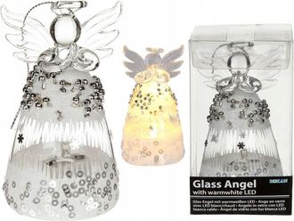 Out of the Blue (inkl. Batterie ca. 9 x 5 cm, in PVC-Box Glas-Engel mit warmweißer LED, Mehrfarbig, 6 x 11 cm