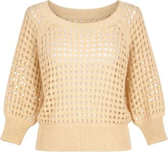 Twinset Femme, Pulls, Beige, Taille: 34 FR Tricot ajour&eacute; &agrave; col rond
