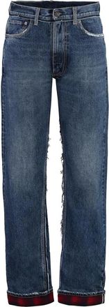 Maison Margiela Homme, Jeans, Bleu, Taille: W32 Jean en denim d&eacute;lav&eacute; avec revers en flanelle