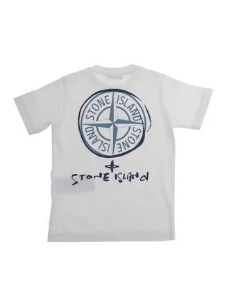 Stone Island Boys T-Shirt Crew Neck Maxi Logo Print White Cotton T-Shirts And Polos