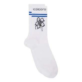 Iceberg Homme, Sous-v&ecirc;tements, Blanc, Taille: ONE Size Chaussettes en coton stretch avec logo et motif jacquard