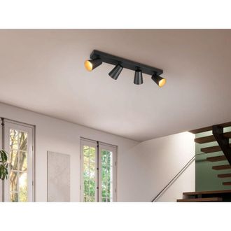 Trio Deckenstrahler sharp Schwarz Gold 4-flammig, Breite 64cm