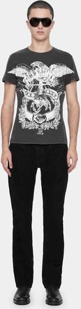 AllSaints Emblems Kurzarmshirt mit Rundhalsausschnitt in verwaschenem Schwarz