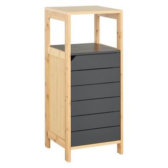 HOMCOM Meubles de Salle de Bain sur Pied Armoire de Rangement Colonne Gain de Place avec Porte et tiroir en Bois et Bambou 32L x 30l x 80H cm