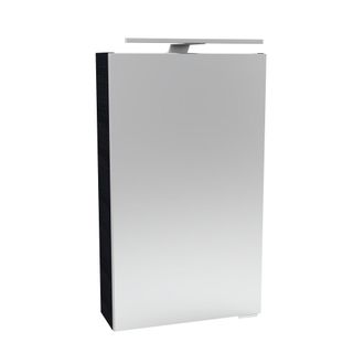 Fackelmann B.PERFEKT Spiegelschrank mit LED-Beleuchtung - Alibertschrank f&uuml;r Bad und G&auml;ste-WC (40 x 68 x 15,3 cm) - SBC Badschrank mit Spiegel in Holz Schwarz/An