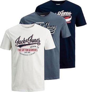 Jack & Jones Lot de 3 T-shirts design en jersey de coton, &agrave; col rond et manches courtes, arborant le logo Jack & Jones, style moderne, pour homme, XL