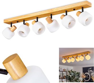 HOFSTEIN Deckenleuchte Miguas, moderne Deckenlampe aus Holz/Metall/Glas in Naturfarben/Schwarz/Weiß, Leuchte 6-flammig im skandinavischen Design mit verstellba