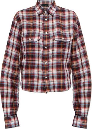 Dsquared2 Femme, Blouses et Chemises, Multicolore, Taille: 34 FR Chemise &agrave; Carreaux en Lin