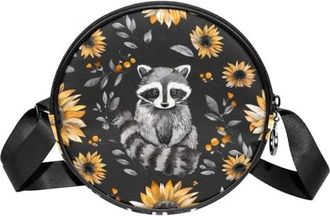 Generic Petit sac &agrave; bandouli&egrave;re circulaire pour femme, motif tournesols laveurs, sac &agrave; dos &agrave; bandouli&egrave;re avec fermeture &eacute;clair, bretelles r&eacute;glables, sac &agrave; mai