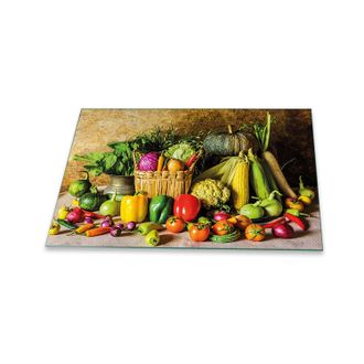 Decorwelt | Herdabdeckplatte 80x52 cm 1-Teilig Gem&uuml;se Bunt Ceranfeldabdeckung Universal Spritzschutz Glas Deko Elektroherd Induktion f&uuml;r Kochplatten Herdschutz 