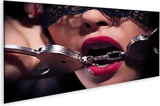 Islandburner Tableau sur Toile Femme Sexy Menottée Bouche Yeux Ouverts Yeux Bandés Cadre Affiche Poster Murale Tableaux