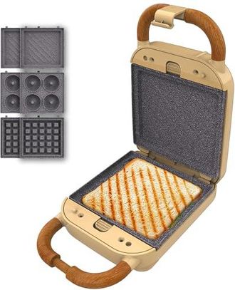 Cecotec Sandwichmaker Vintage RockNtoast Retro One Gelb. 700W, 3 austauschbare Platten, Retro-Design, Rockstone-Beschichtung, Leuchtanzeige, rutschfeste Basis