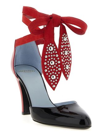 Valentino Garavani Womens Studded Suede Ankle-Tie Pump Multicolor Goat Leather