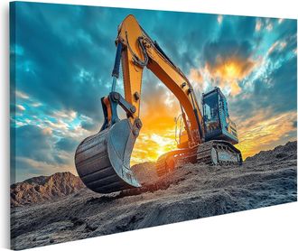 Islandburner Bild auf Leinwand Bagger bei Sonnenuntergang in der Baustelle Bilder Wandbilder Poster