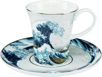 GOEBEL Hokusai Espressotasse mit Untertasse aus Fine Bone China Die Welle II, Maße: 12cm x 12cm x 7,5cm, 67-011-72-1