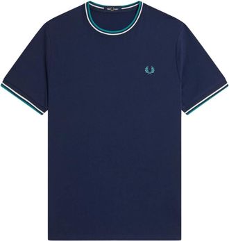 Fred Perry Homme, Tops, Bleu, Taille: M T-shirt &agrave; Double Liser&eacute;
