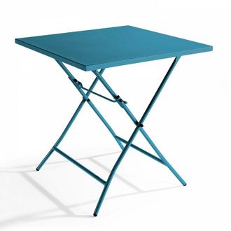 Oviala Oviala - Table de jardin pliante carr&eacute;e en acier bleu pacific - Palavas