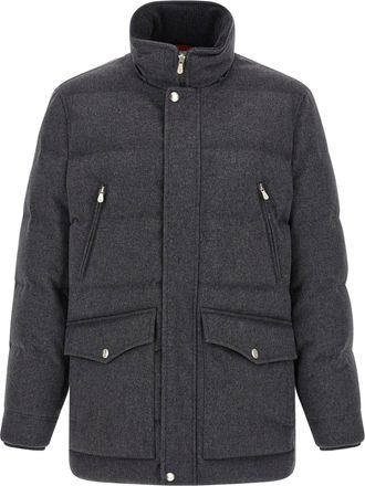 Brunello Cucinelli Quilted Wool Flannel Parka - Charcoal