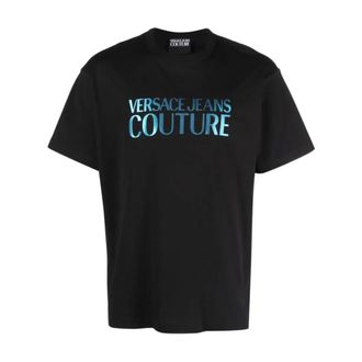Versace Jeans Couture Schwarzes T-Shirt mit Couture Branding - - Tops - Herren - Schwarzk - XS