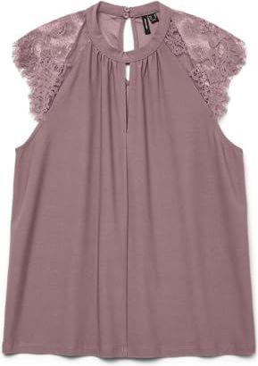 Vero Moda Vmmilla SL Lace Tee GA Noos T-Shirt pour Femme, Rose nostalgique., S