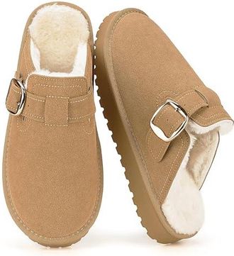 Mishansha Chaussons Sabots Femme Hiver Fourrure Doublure Pantoufles, Khaki 38