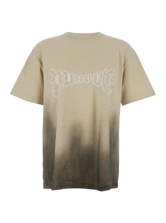Purple Logo-Print Faded T-Shirt - Beige