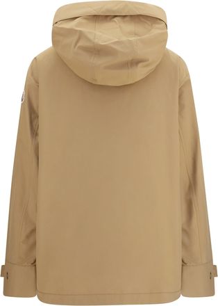 Moncler Womens Hooded Jacket With Logo Patch Brown Polyamide