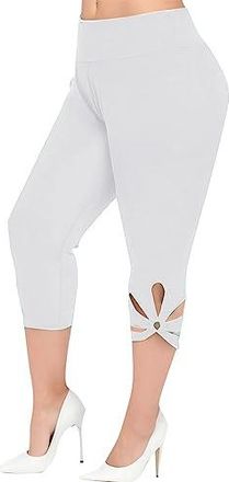 Generic Legging de sport pour femme, taille &eacute;lastique, taille d&eacute;contract&eacute;e, pantalon solide, mode creuse 2026, blanc, 5XL