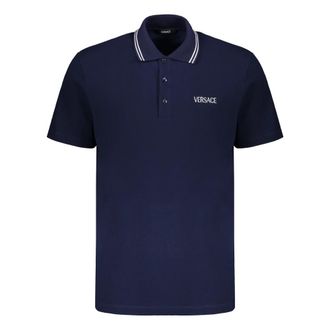 Versace Besticktes Baumwoll-Polohemd mit Logo - - Tops - Herren - Blau - XL