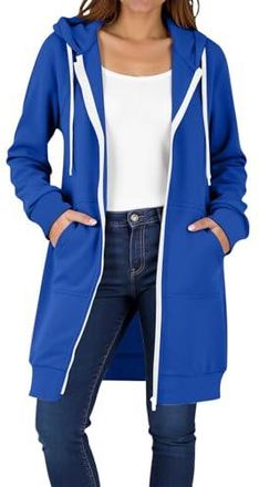 Generic Sweat à capuche zippé pour femme - Surdimensionné - Couleur unie - Couleur unie - Vestes en polaire à manches longues - Coupe ample - Manteau dhiver a