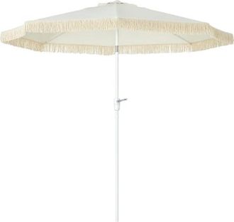 OUTSUNNY Parasol de jardin parasol ext&eacute;rieur inclinable &agrave; franges avec manivelle 8 baleines dim. &Oslash; 2,65 x 2,45 H m Blanc