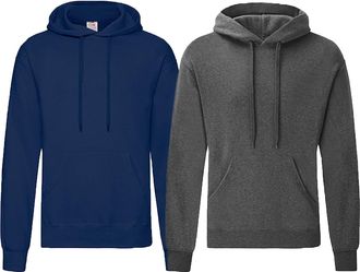 Fruit Of The Loom 2er Classic Hooded Sweat Set Herren Kapuzenpullover Sweatshirt M L XL 2XL 3XL 4XL 5XL Farbsets & HLKauf-Block (M, 1x Dark Heather & 1x Navy & 1x HLKau