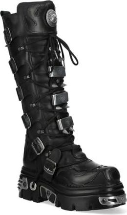 New Rock Bottes Gothiques &agrave; Crampons en Cuir Noir M-161-C10