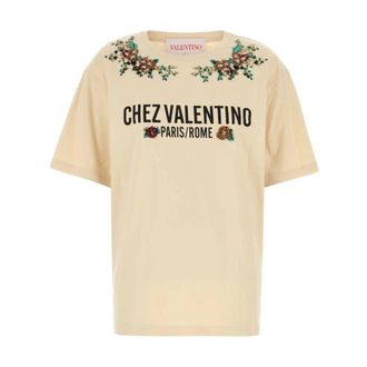 Valentino Garavani Verziertes Baumwoll-T-Shirt - - Tops - Damen - Gelb - M
