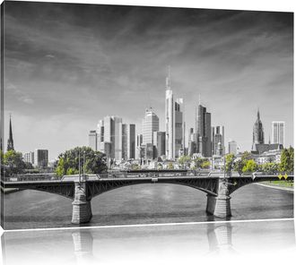 Pixxprint schöne Skyline von Frankfurt am Main B&W, Größe: 120x80cm, Leinwandbild, fertig gespannt, Wandbild, Dekoration, Kunstdruck, kein Poster