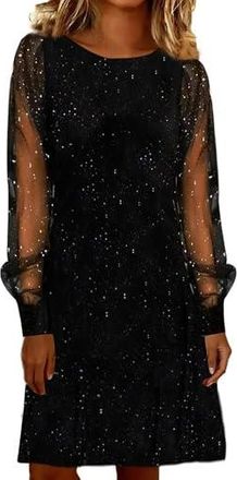 Generic Robe rouge &eacute;l&eacute;gante pour femme - Tenue du Nouvel An - Robe festive &agrave; manches longues - Robe moulante &agrave; paillettes - Robe de soir&eacute;e &eacute;l&eacute;gante - Robe mou