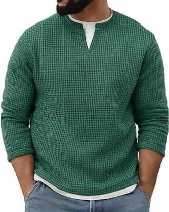 Generic Pull en polaire pour homme - Manches longues - Thermique - 2 en 1 - Col en V - Polaire thermique - Couche de base - Sous-v&ecirc;tement en tricot - D&eacute;contra