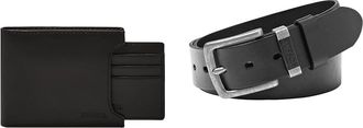 Fossil Herren Derrick Schwarzes Leder Portemonnaie und Jay Gürtel, Set