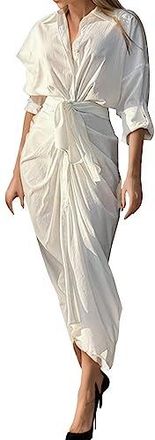 Generic Robe Longue Femme Soiree - Robe chemise cardigan plissée à épaules dénudées sexy de couleur unie pour femmes Robes Pour Femmes Pour Soirée Décontracté